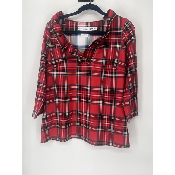 Gretchen Scott Designs | Tops | Gretchen Scott Red Yellow Blue White Plaid Ruffle Neck Top Large ...